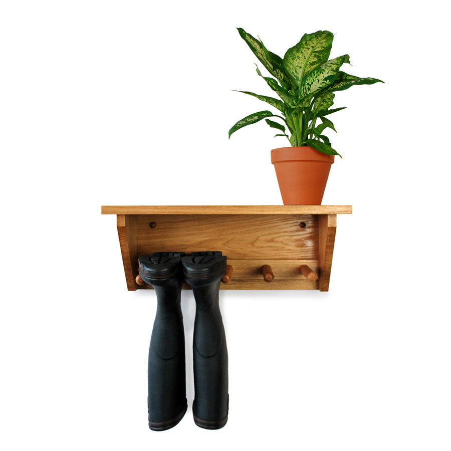 Oak Wall Hanging Welly Rack With Shelf | Boot & Saw