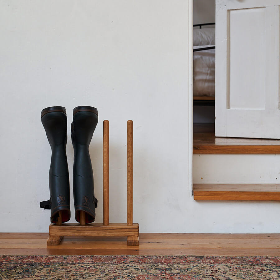 Oak Wellington Boot Rack handmade in solid Oak | Boot & Saw